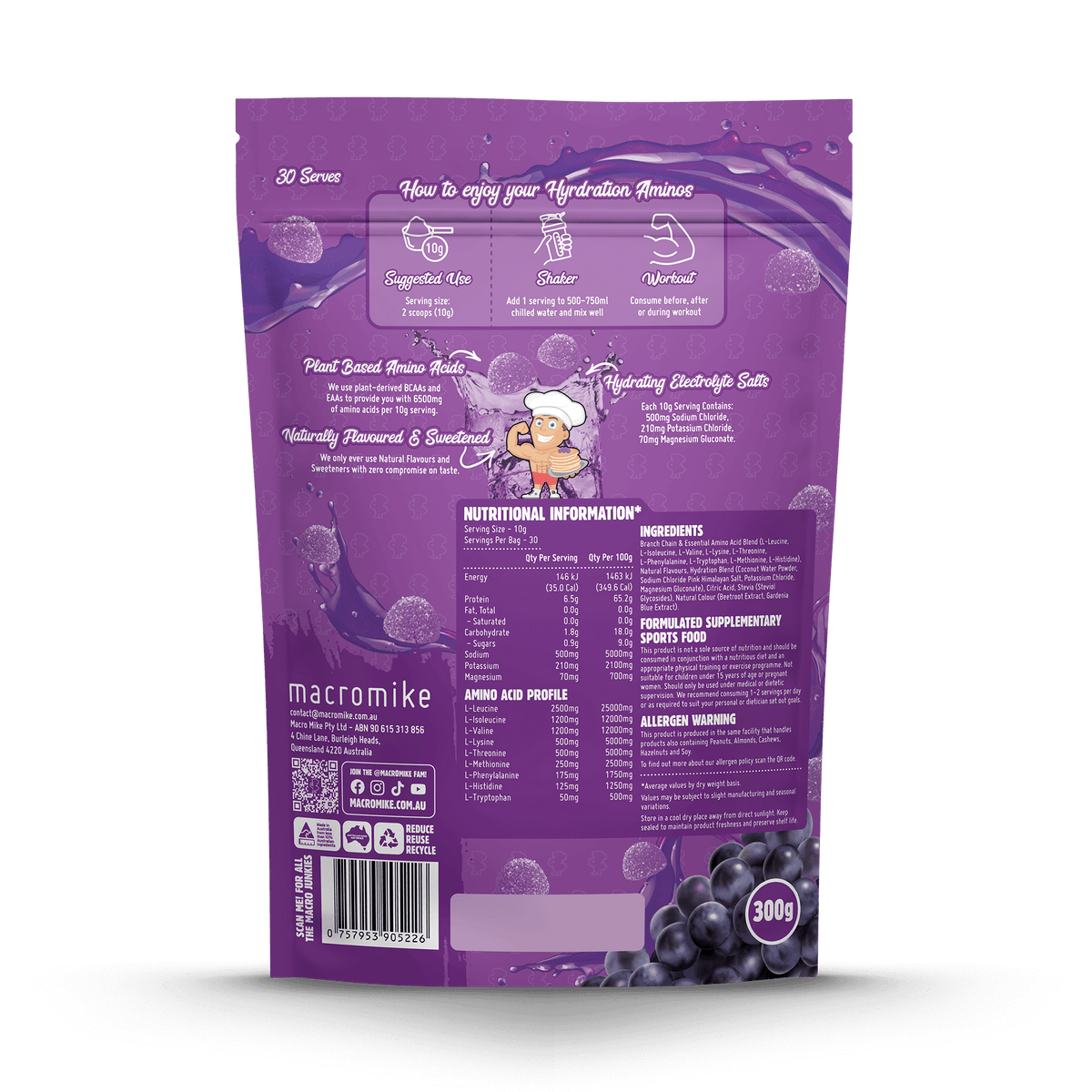 Sour Grape Candy Hydration Aminos (300g Bag) – Macro Mike