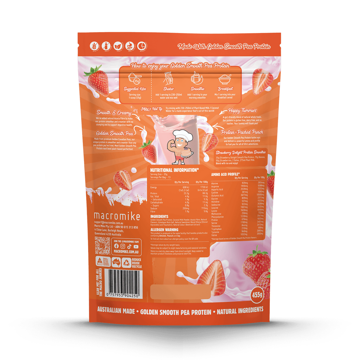 Strawberry Delight Golden Smooth Pea Protein (455g Bag) – Macro Mike