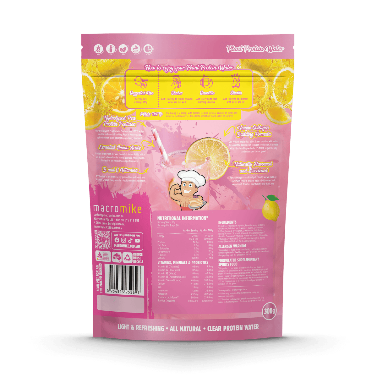 Pink Lemonade Plant Protein Water (300g Bag) | Macro Mike