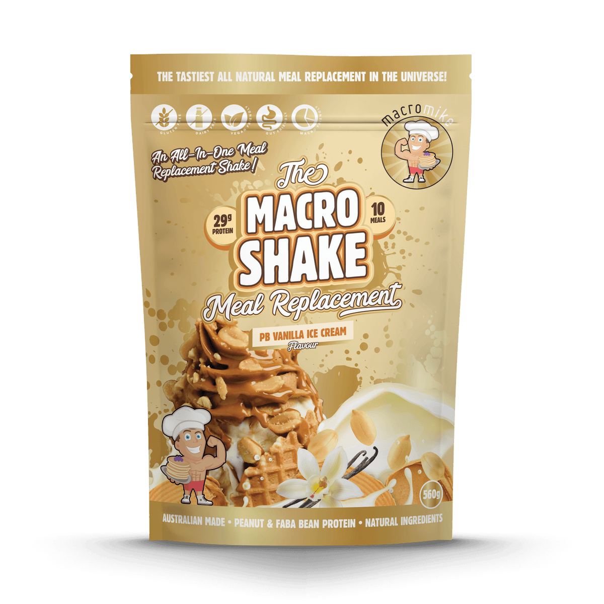 PB Vanilla Ice Cream Macro Shake Meal Replacement (560g Bag) – Macro Mike
