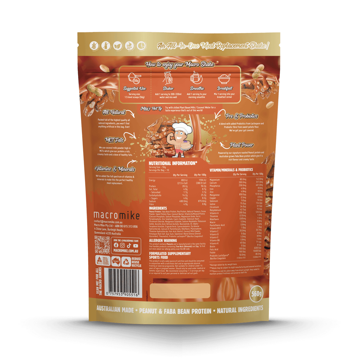 Salted Caramel Peanut Brittle Macro Shake Meal Replacement (560g Bag ...