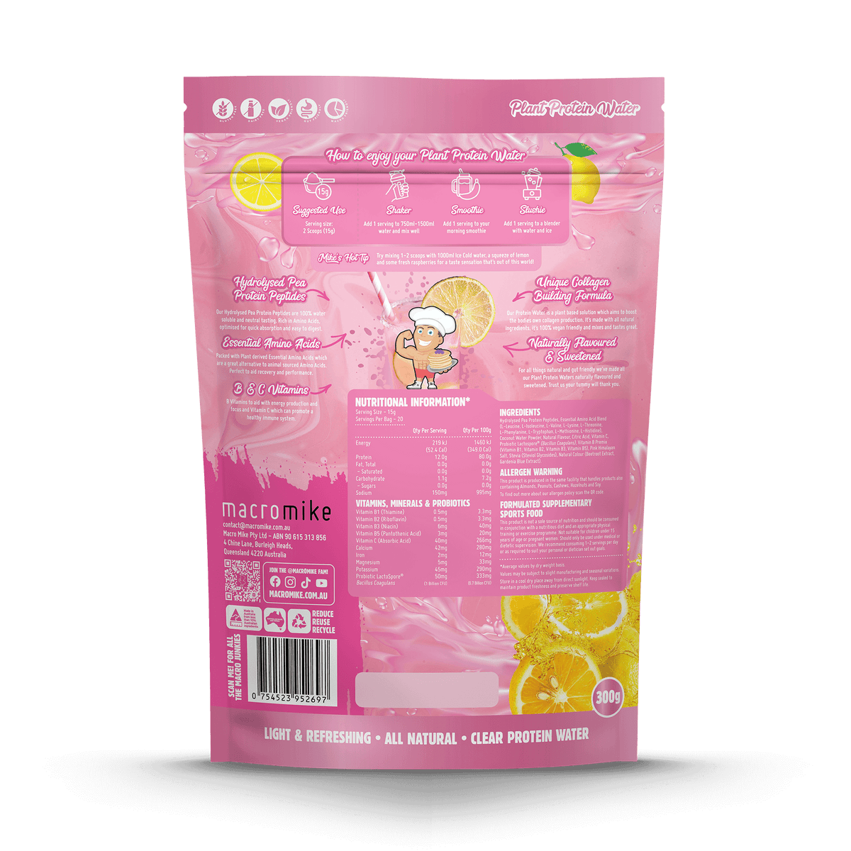 Pink Lemonade Plant Protein Water (300g Bag) | Macro Mike