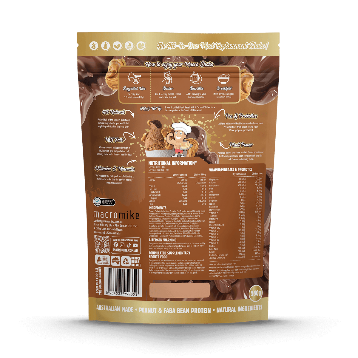 Choc Peanut Swirl Macro Shake Meal Replacement (560g Bag) – Macro Mike