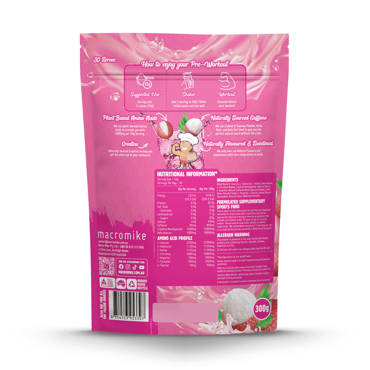 Lychee Berry Blast Pre-Workout (300g Bag) – Macro Mike
