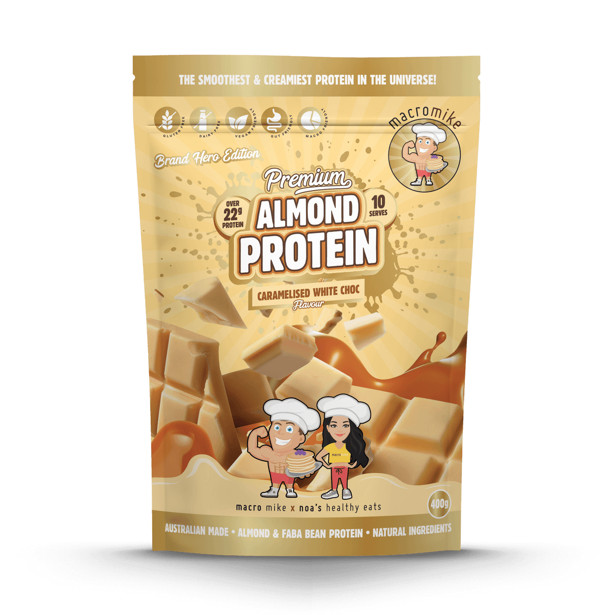 Caramelised White Choc Almond Plant Based Protein (400g Bag) | Macro Mike