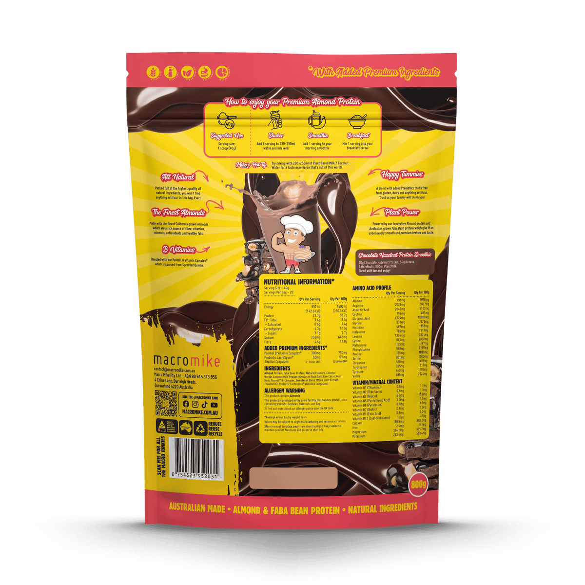 Chocolate Hazelnut Premium Almond Plant Based Protein (800g Bag ...
