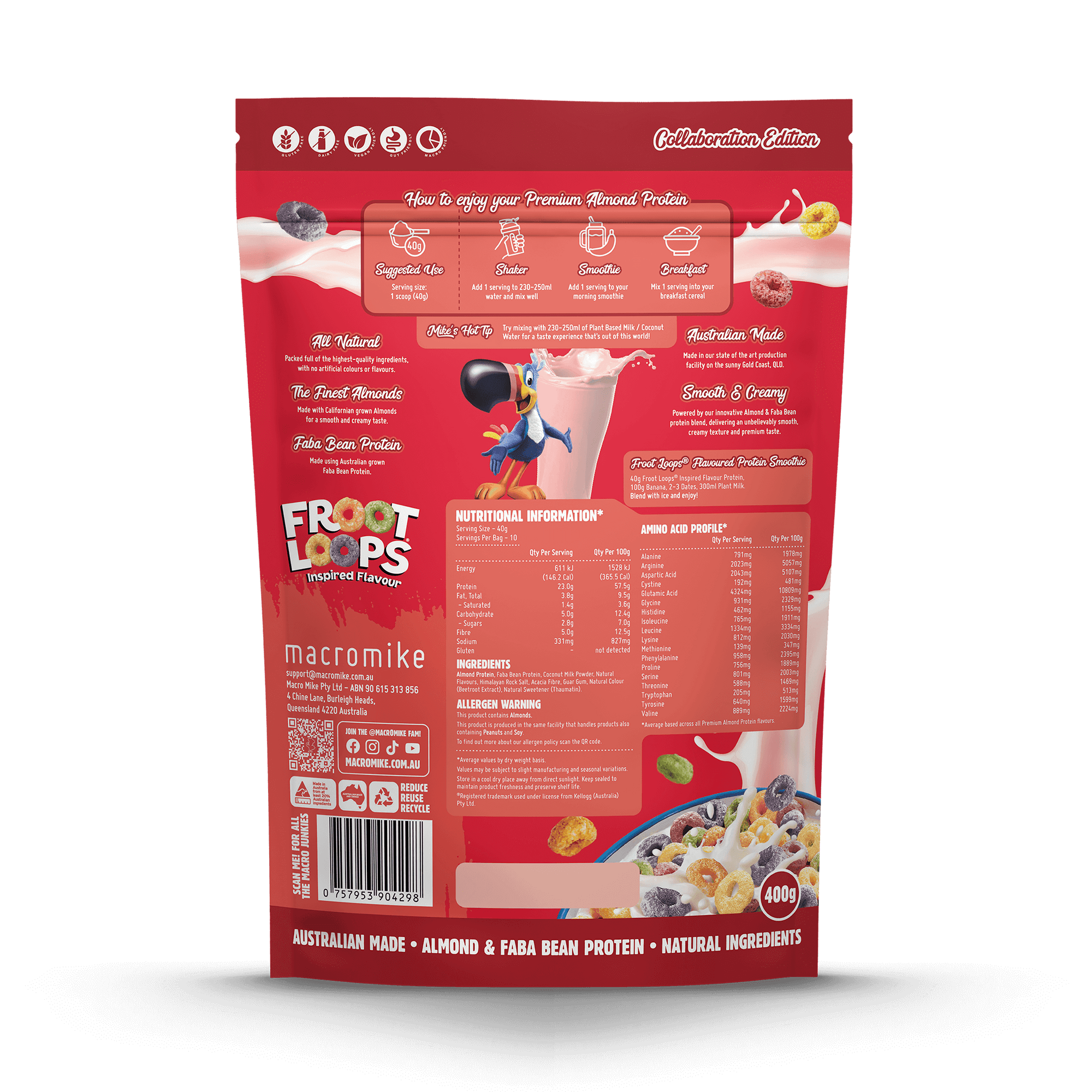 Macro Mike x Kellogg's Froot Loops Premium Almond Protein (400g Bag)