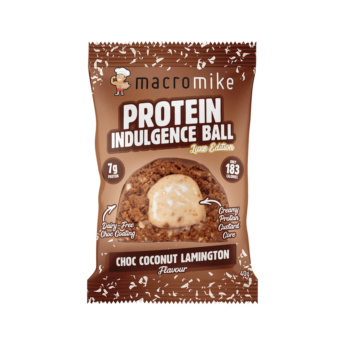 Choc Coconut Lamington Protein Indulgence Ball (1 x 40g) – Macro Mike
